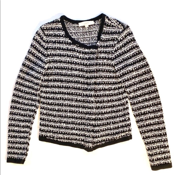 LOFT | Jackets & Coats | Loft Black White Tweed Jacket Asymmetrical Zip ...